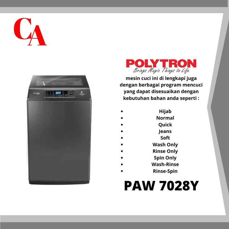 Jual POLYTRON mesin cuci 1 tabung ZEROMATIC laguna series hijab 7 kg PAW 7028Y PAW 7028 Y mesin ...