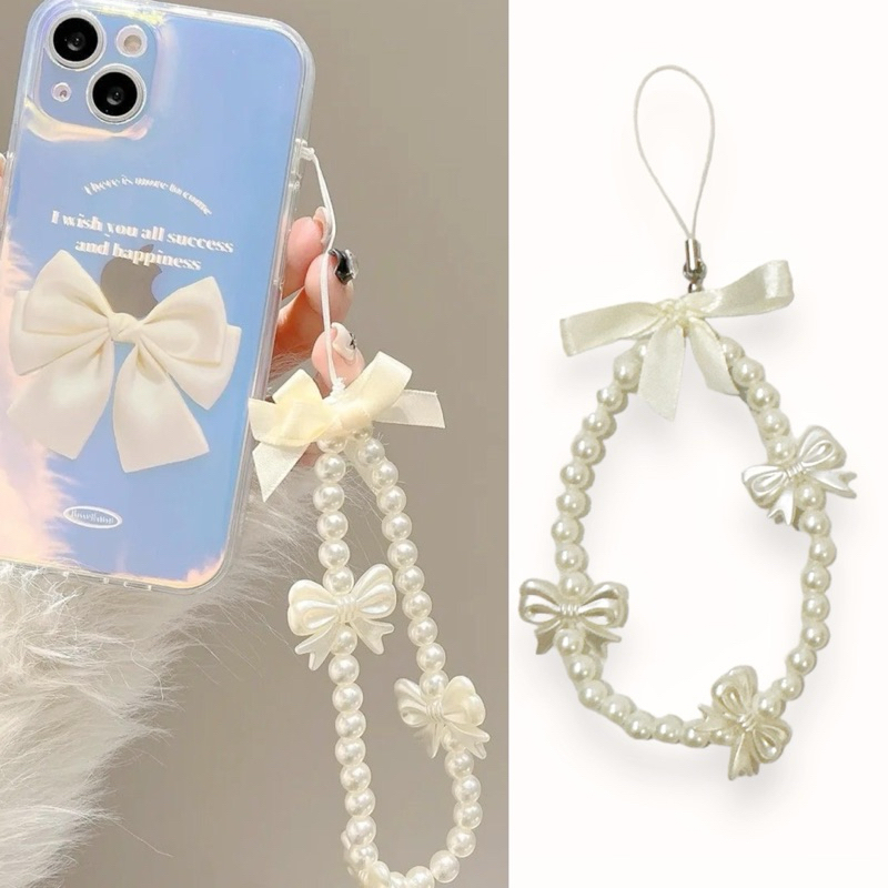 Jual Aneka Ribbon Pearl Phone Strap Bow Tali Gantungan HP Mutiara Pita ...
