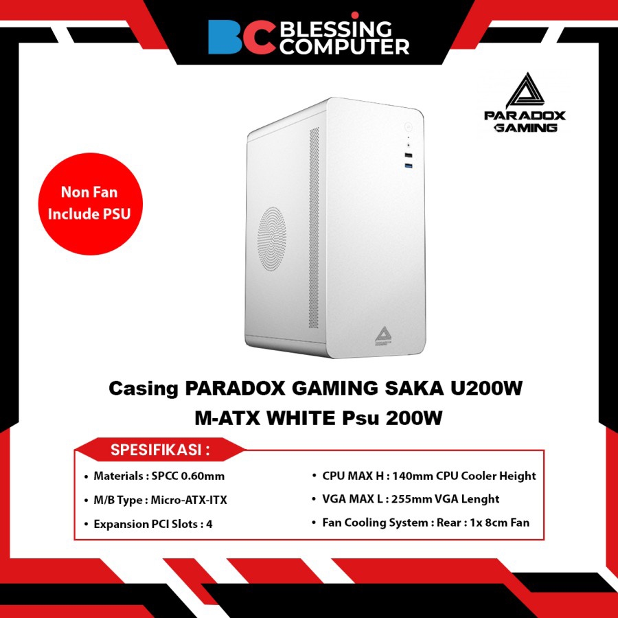 Jual Casing PARADOX GAMING SAKA U200W M-ATX WHITE Psu 200W | Shopee ...