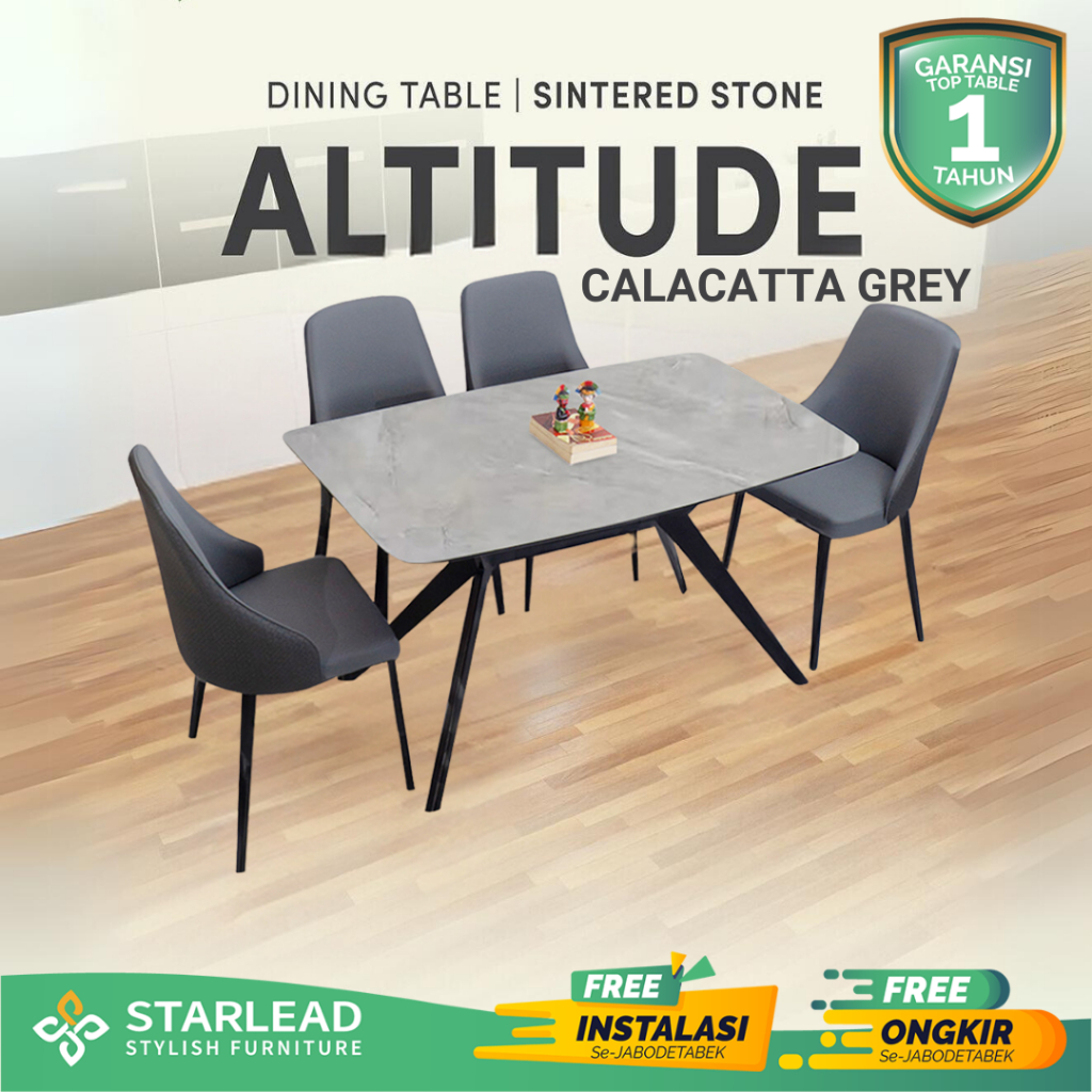 Jual STARLEAD Set Meja Makan Sintered Stone Altitude Calacatta Grey ...