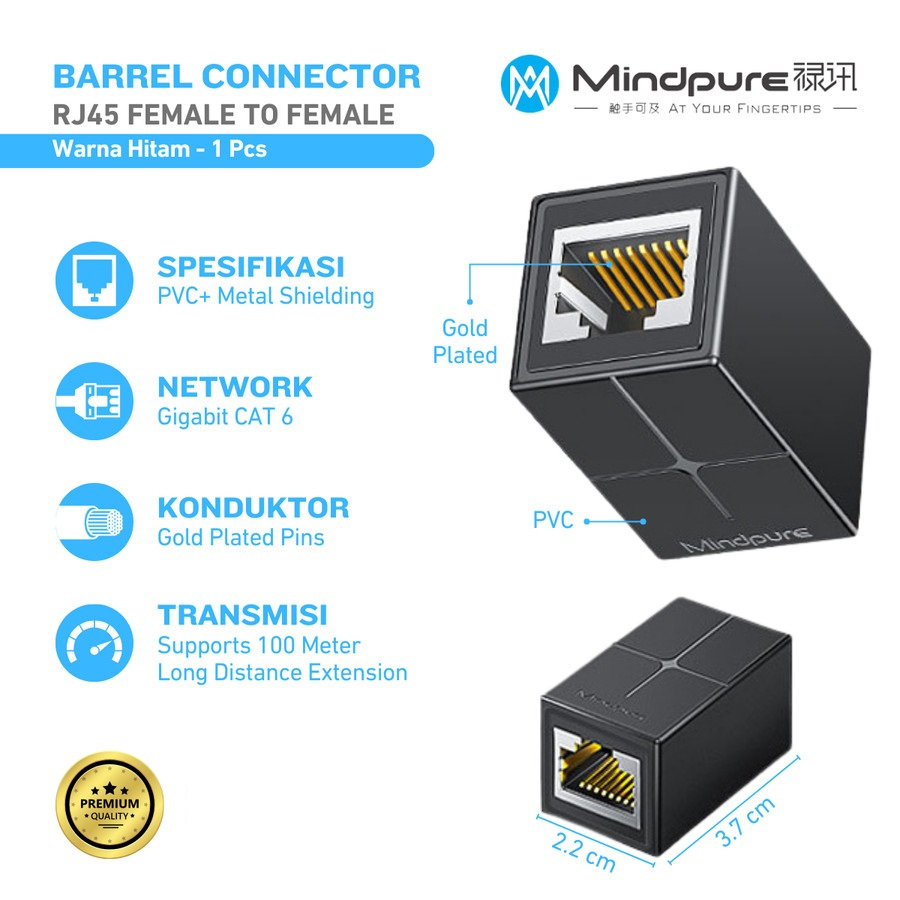 Jual Mindpure AD043 Barrel Gigabit Sambungan Kabel LAN RJ45 Coupler ...