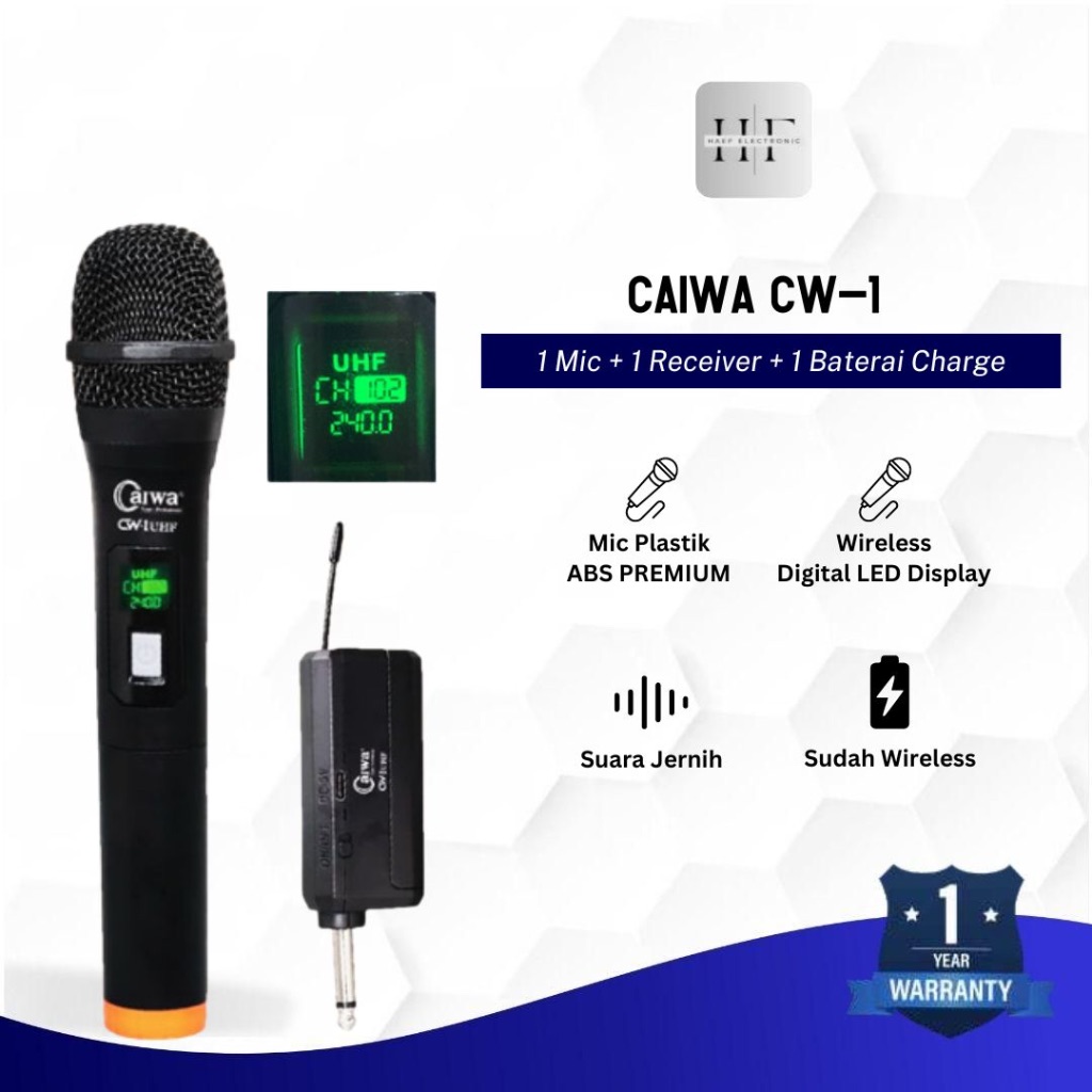 Jual Mic Wireless CAIWA CW-1 UHF Microphone Wireless Mik Tanpa Kabel Mic Vokal Baterai Cas HF ...