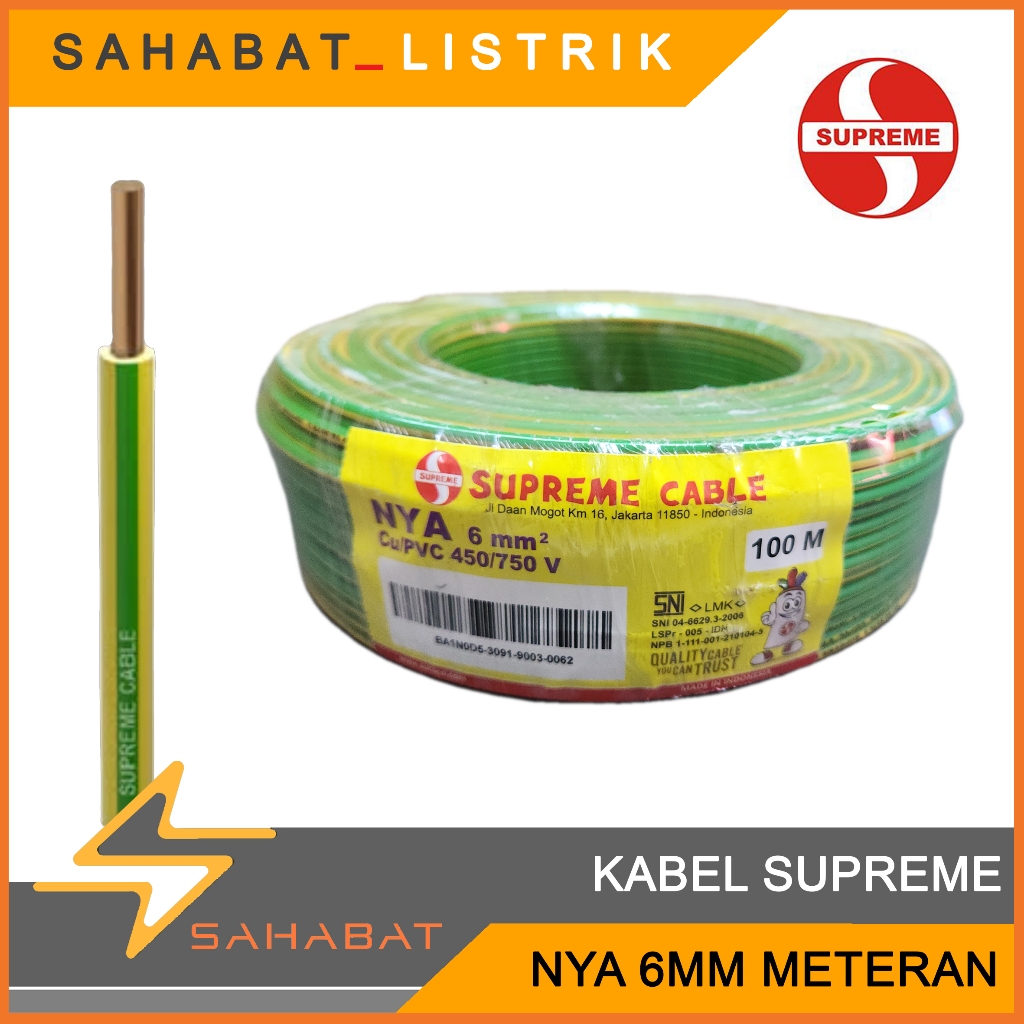 Jual KABEL GROUNDING KUNING HIJAU SUPREME NYA 1X6 / KABEL ARDE 6 mm2 ...
