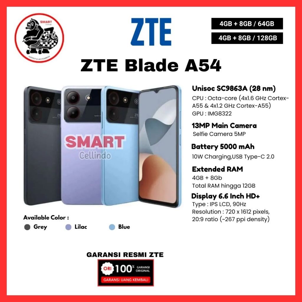 Jual HP ZTE BLADE A54 4GB/128GB, BLADE A54 4GB/64GB (Garansi Resmi ZTE ...