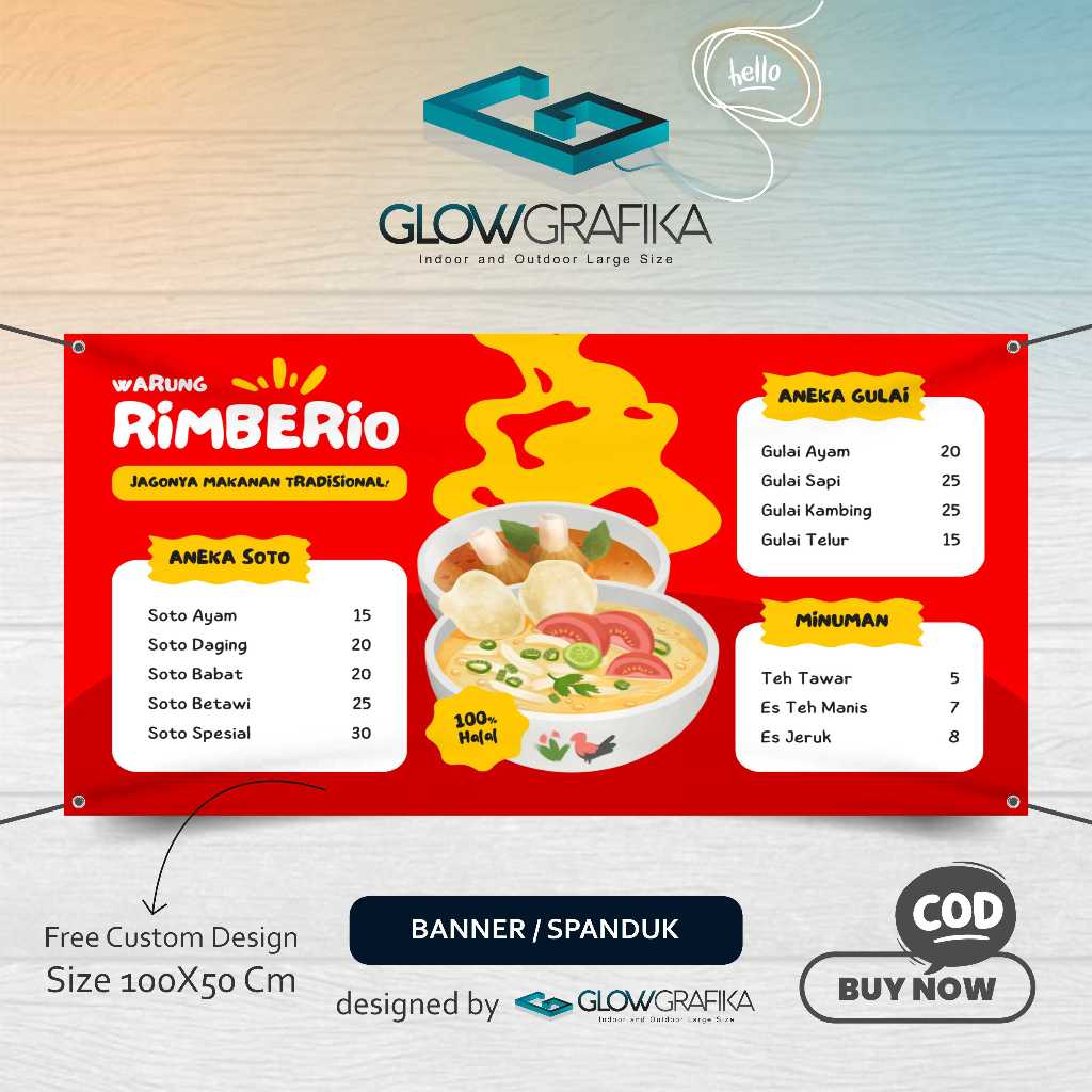 Jual Cetak Spanduk Banner MMT Merah Kuning Putih Ilustratif Menu Warung ...
