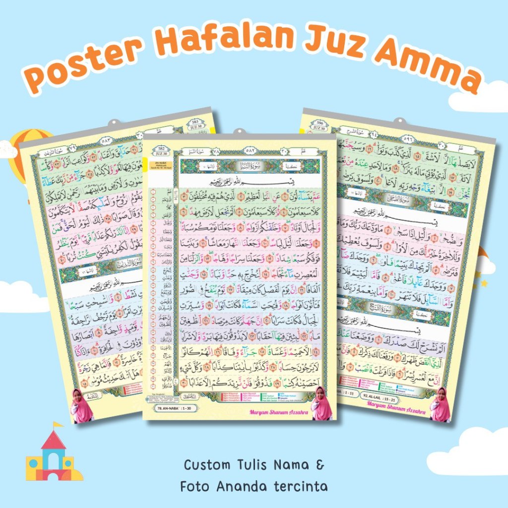 Jual Poster Islami Hafalan Juz Amma Juz 30 FREE TEMPELAN GANTUNGAN per ...