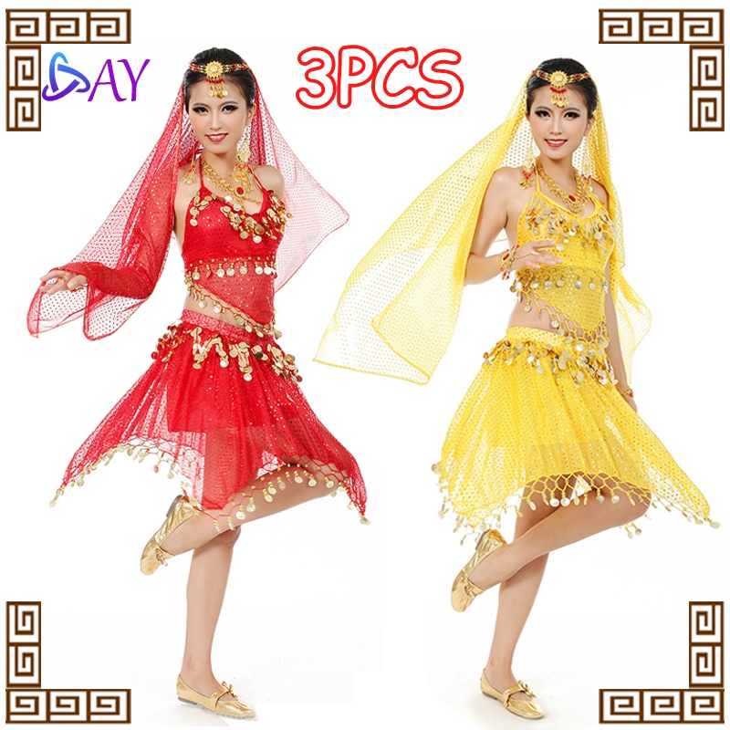 Jual 3pcs/Set Costumes Belly Dance Performance Wear Dancing Kostum Tari ...
