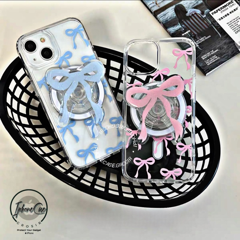 Jual READY STOK !! Korean Ribbon Magsafe Case With Magnetic Pop Socket ...