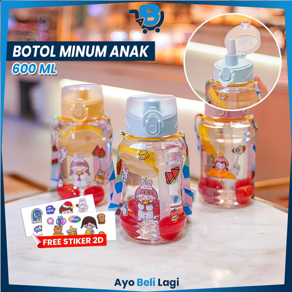 Jual Botol Minum Anak Tutup Flip Top Anti Tumpah 600ML dengan Tali dan ...