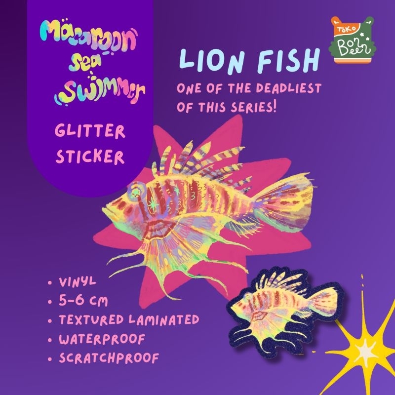 Jual Sticker Lion Fish ikan Diecut Toko Bonbeen Macaroon Sea Swimmer ...