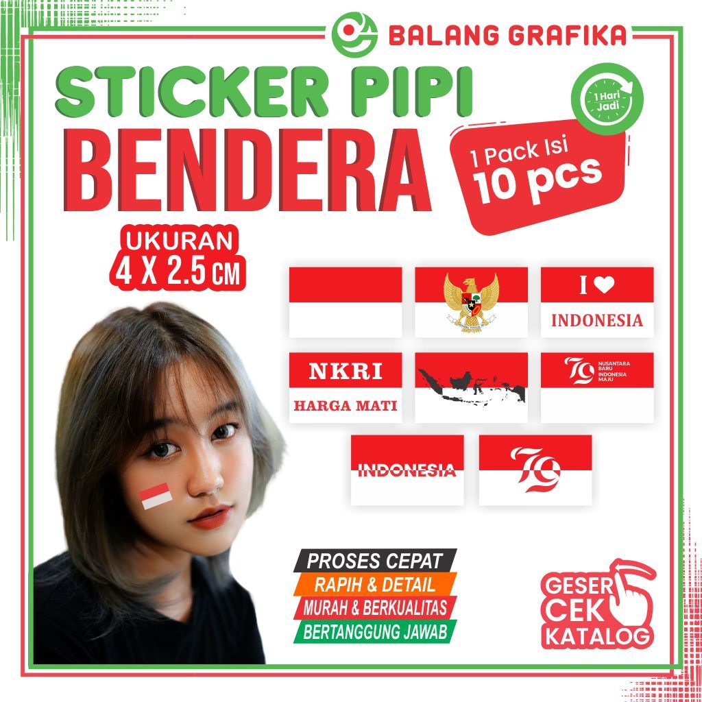 Jual Sticker Pipi Stiker Bendera Merah Putih Indonesia isi 10 pcs ...