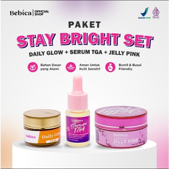 Jual Bebica Paket Stay Bright Set - Daily Glow + Jelly Pink + Serum TGA ...