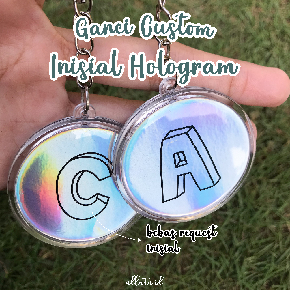 Jual [White] Ganci Bulat Hologram Custom Initial Nama, Alphabet ...
