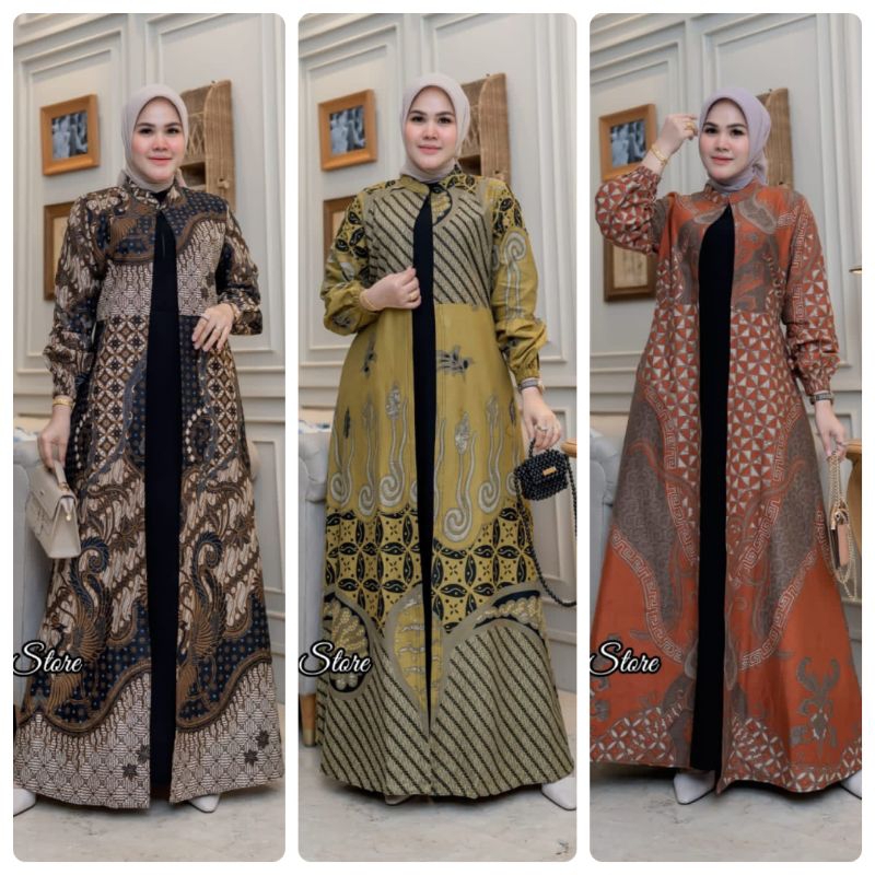Jual gamis batik kombinasi jetblack bahan batik katun dolby gamis batik ...