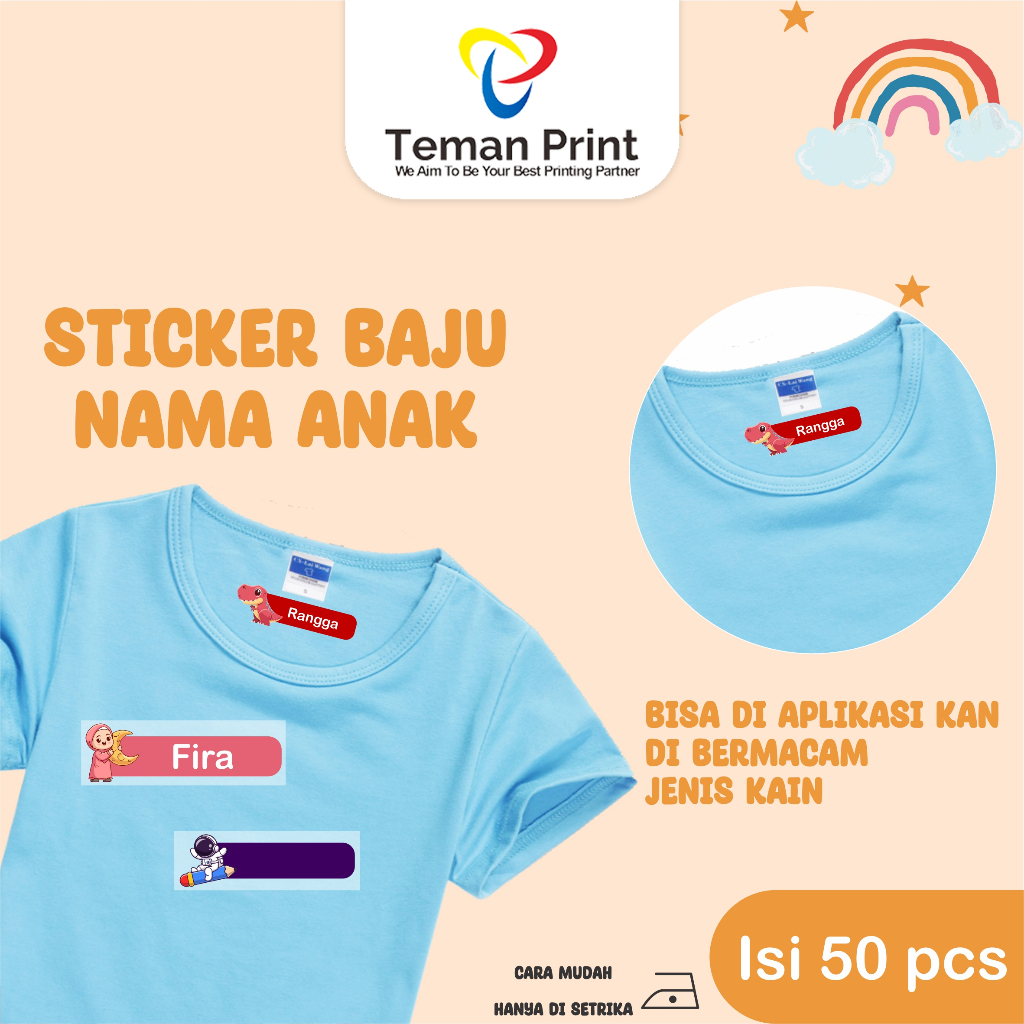 Jual Teman Print Stiker Baju Nama Anak Isi 50 Pcs Stiker Nama Penanda ...