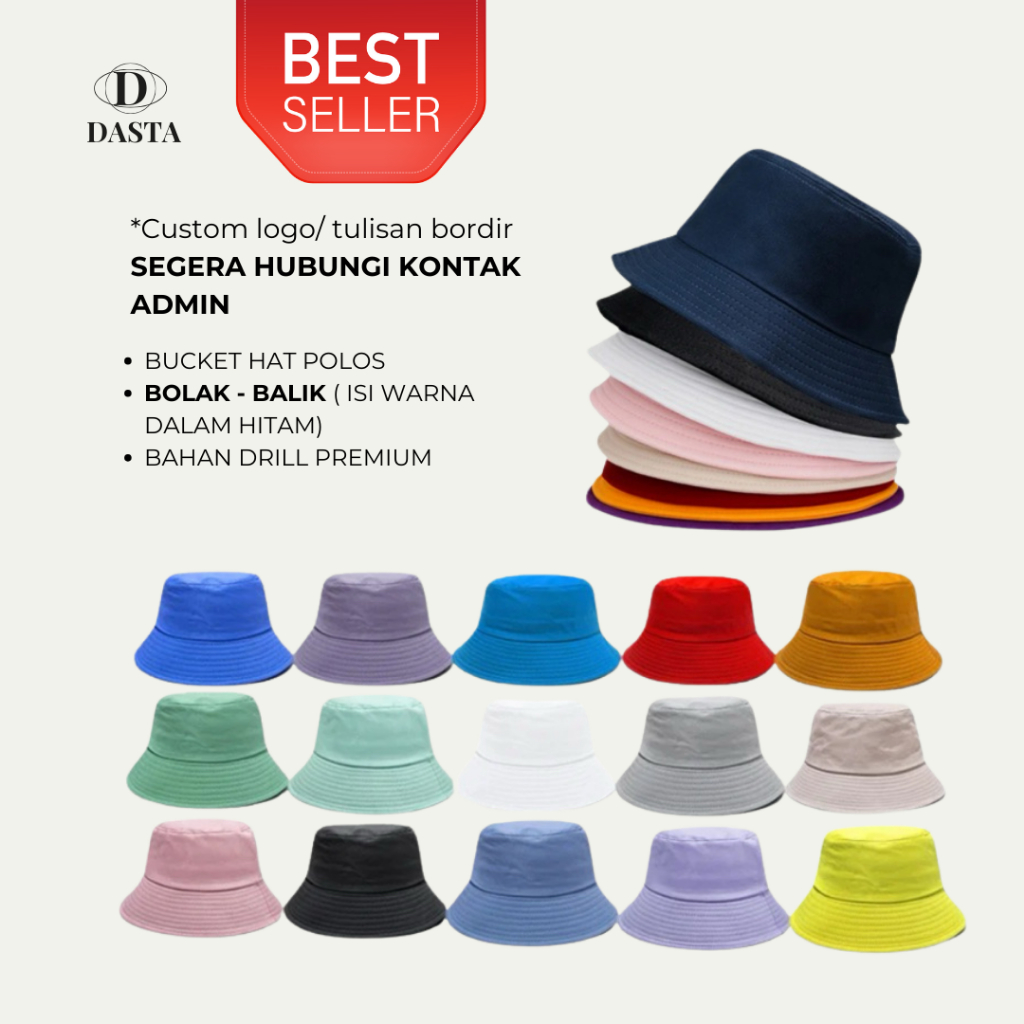 Jual BUCKET POLOS BOLAK BALIK DUA WARNA (kain premium drill terbaik ...