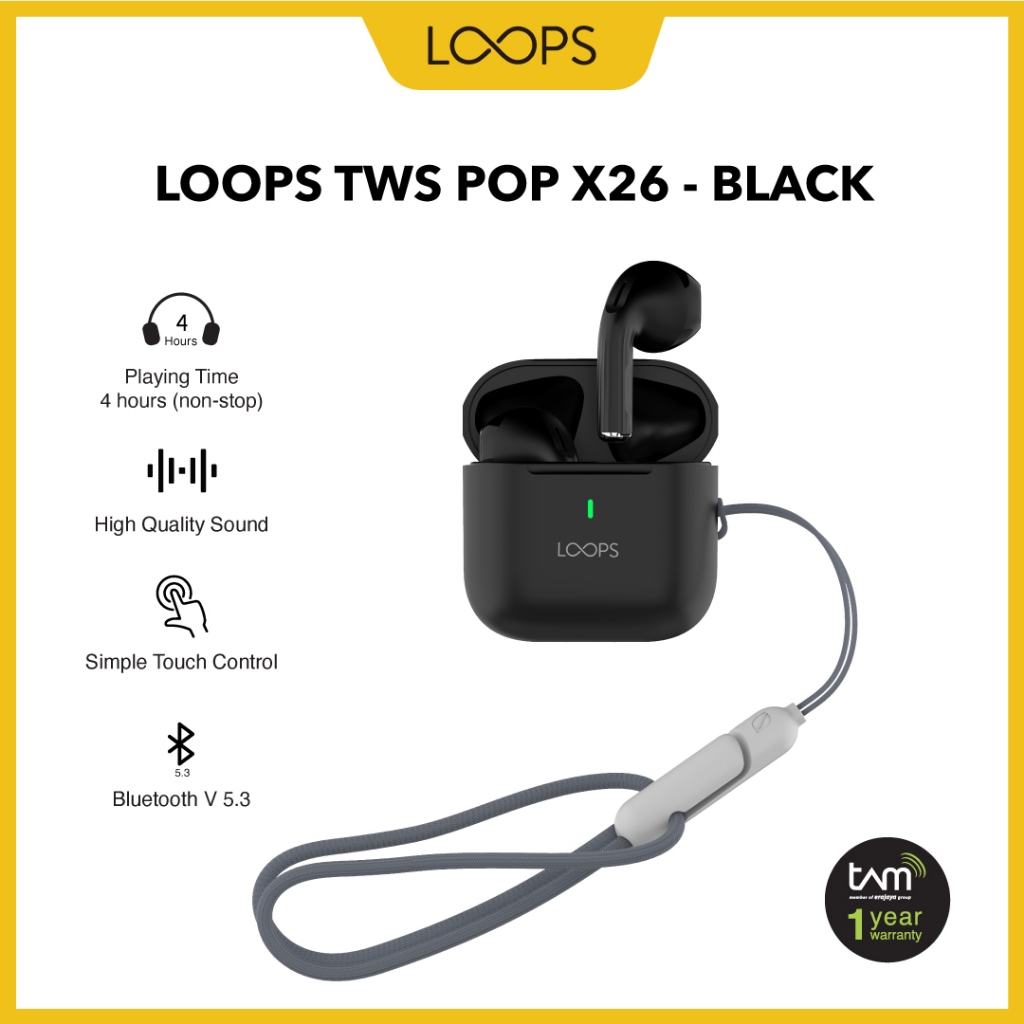 Jual LOOPS TWS True Wireless Bluetooth Earphone Pop X26 - Black ...