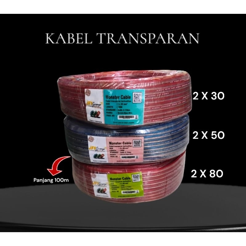 Jual Kabel Transparan Audio 2x30 2x50 2x80 100M JFY | Shopee Indonesia