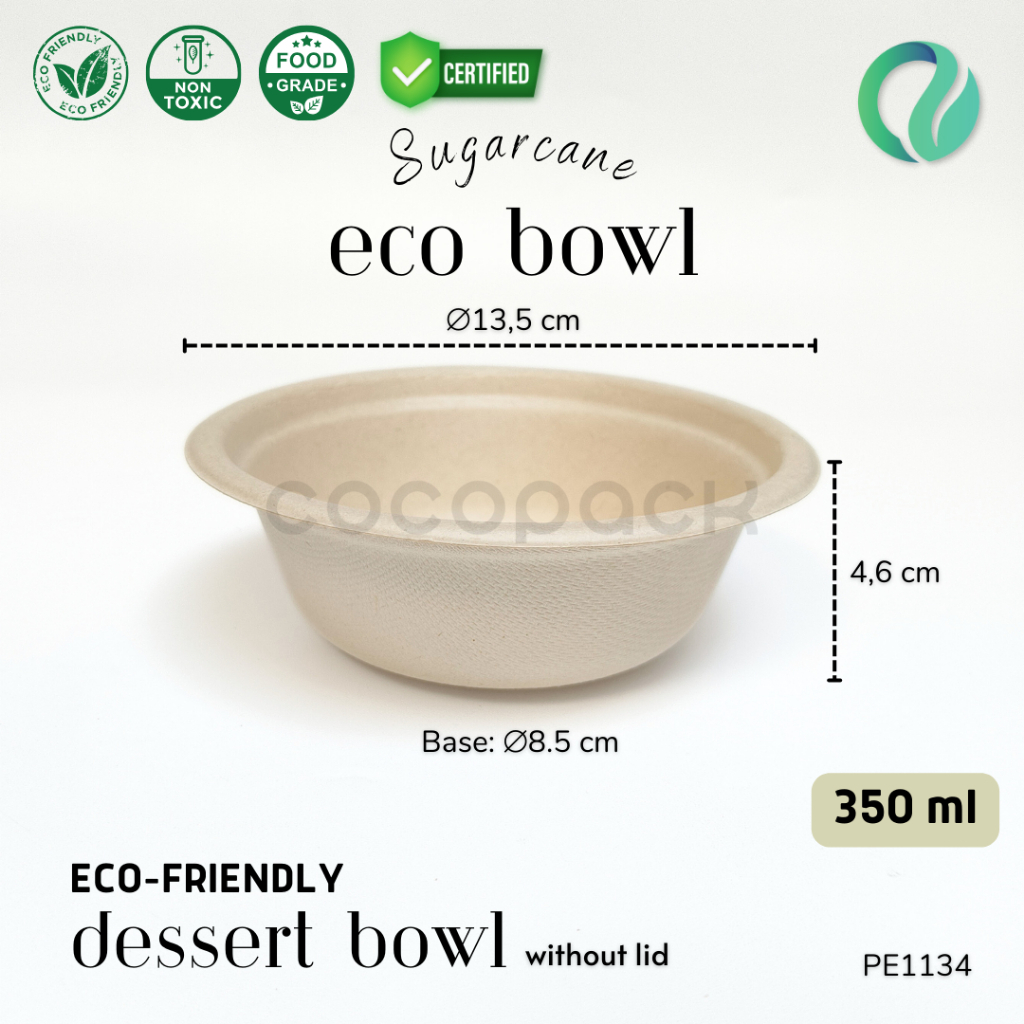 Jual 10 PCS Sugarcane Bagasse Eco Bowl 350 ML Natural Brown | Shopee Indonesia