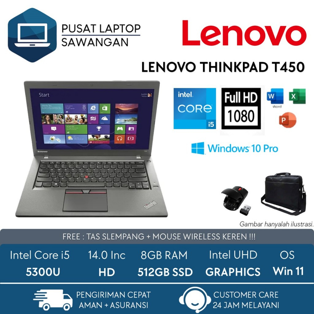 Jual LAPTOP LENOVO THINKPAD T450 INTEL CORE I5 5300U 8GB 256GB WIN 10 ...