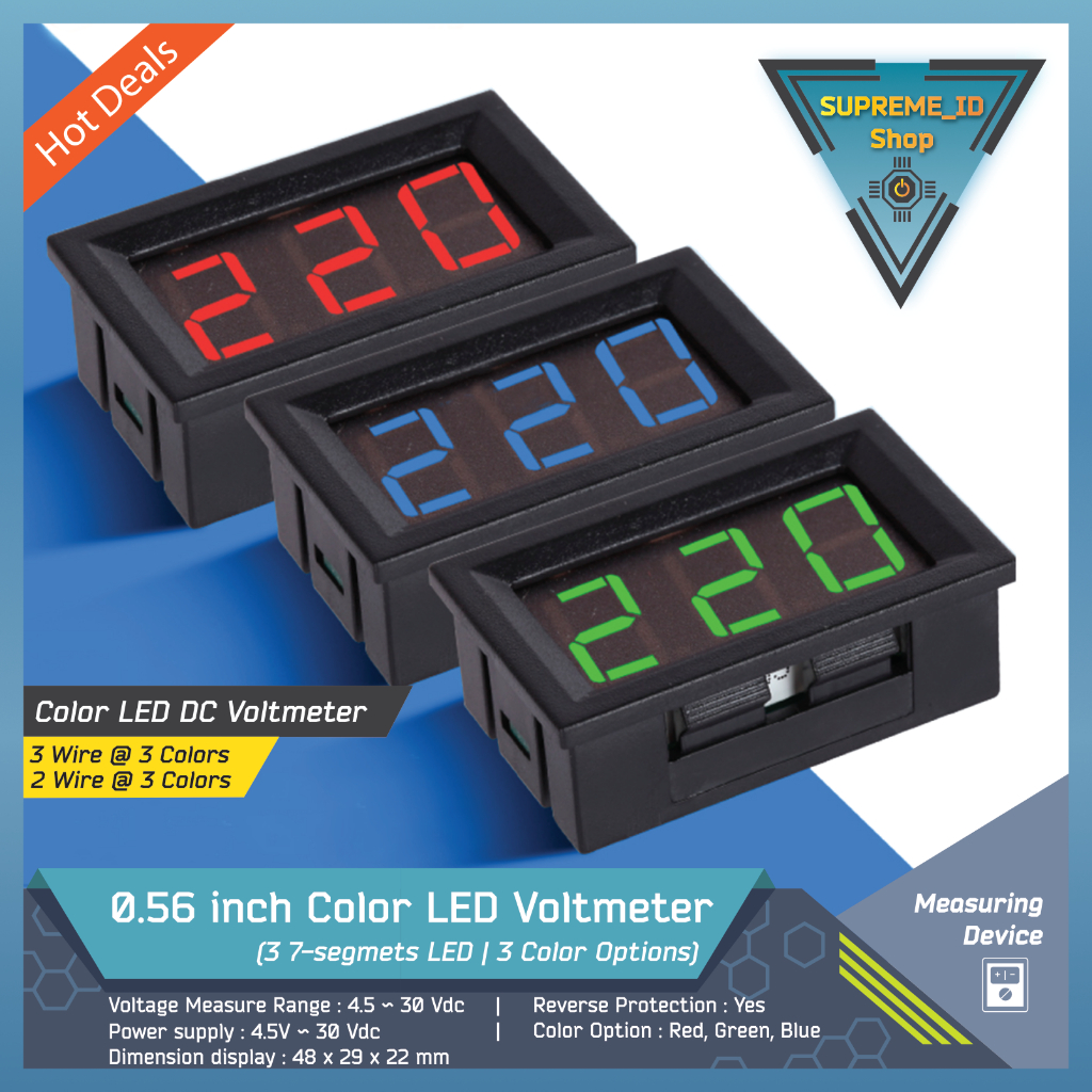 Jual DC Digital LED Voltmeter 0.56in 0.56" with Case | 2 Wire/Kabel (4. ...