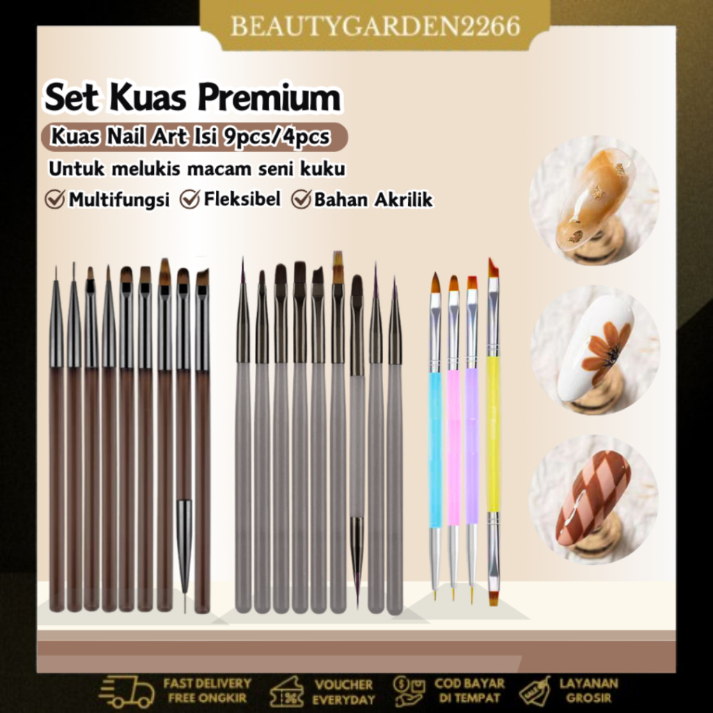 Jual [ COD ] 1Pcs/4Pcs/5Pcs/9Pcs Set Kuas Kuku Nail Art Premium Akrilik ...