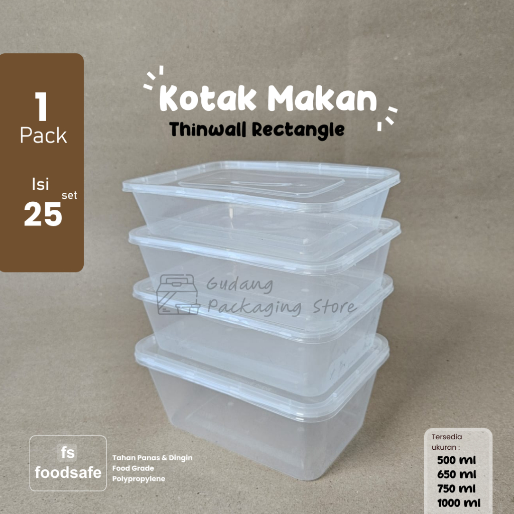 Jual 25 SET/Thinwall Rectangle/Kotak Makan Plastik/ Thinwall Persegi Panjang | Shopee Indonesia