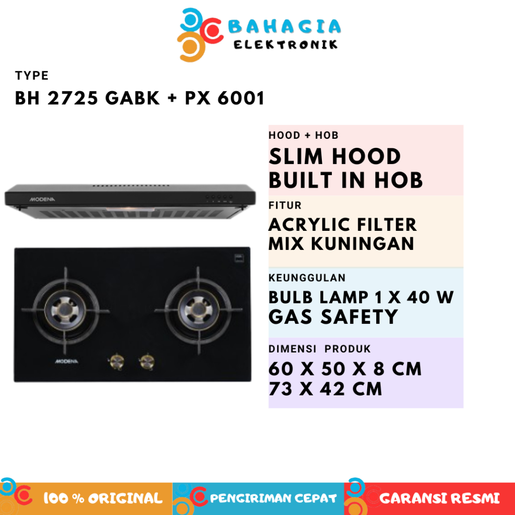 Jual Paket hemat kompor Modena BH 2725 GABK + cookerhood Modena PX 6001 ...