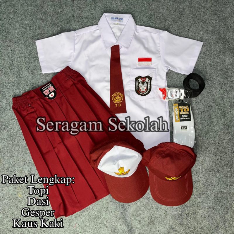 Jual Setelan Lengkap SD Merah Putih Perempuan Baju Putih Logo Lengan ...
