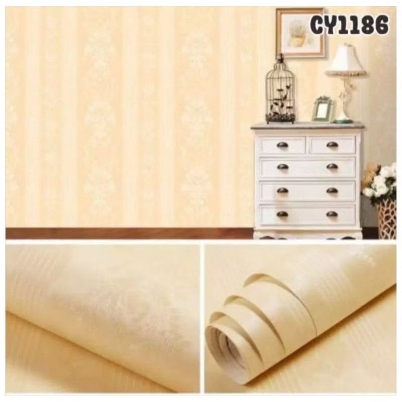 Jual Wallpaper Sticker Dinding ukuran 45cmx10m motif salur gold emas cy1186 / gh129 karakter ...
