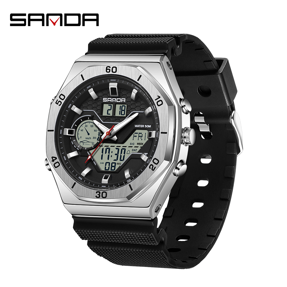 Jual SANDA 6209 Jam Tangan Pria Digital Analog Sport EL Backlight Tali ...