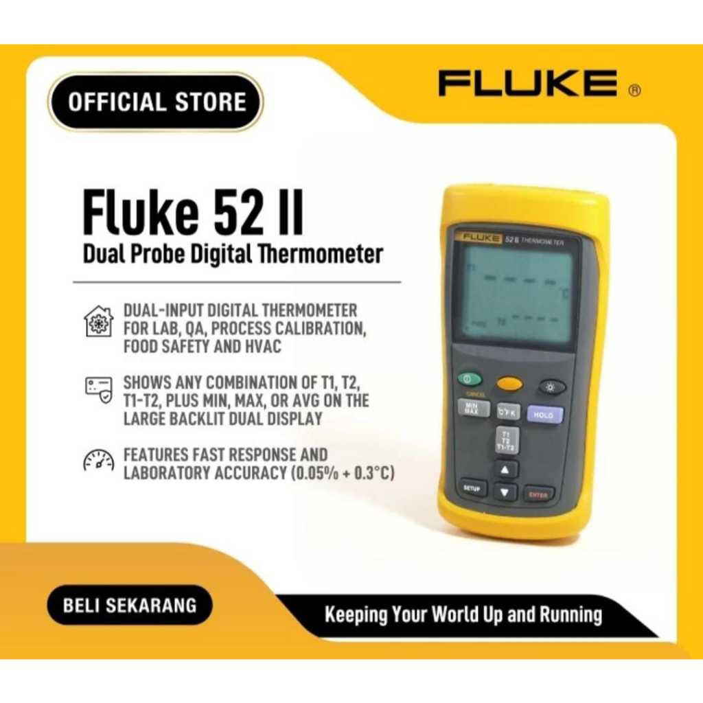 Jual FLUKE 52 II Dual Probe Digital Thermometer Plus Sertifikat ...