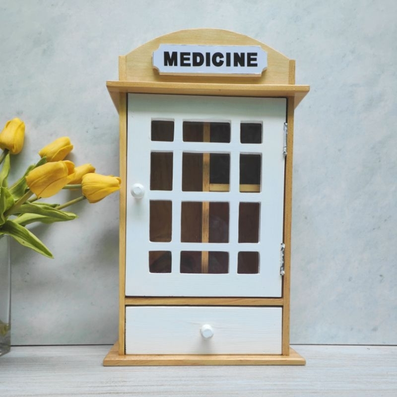 Jual Prima Shabby Craft Kotak Rak Obat london Medicine P3K Kayu Natural ...