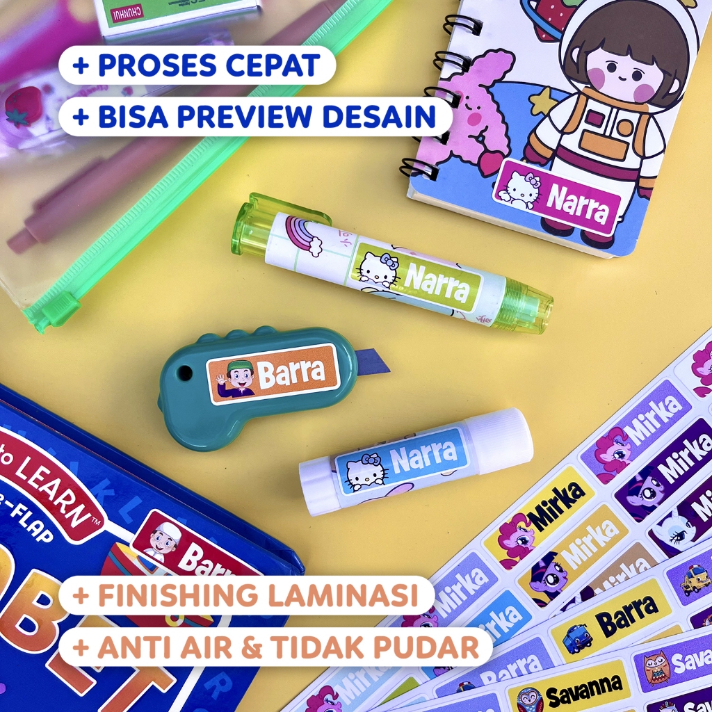 Jual Stiker Nama Anak Gambar Campur, Bahan Vinyl Laminasi Ukuran 1.5cm ...