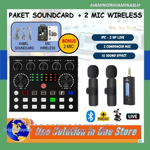Jual Soundcard V8s Bluetooth Live Sound Card Audio USB External + 2 Mic Wireless | Shopee Indonesia