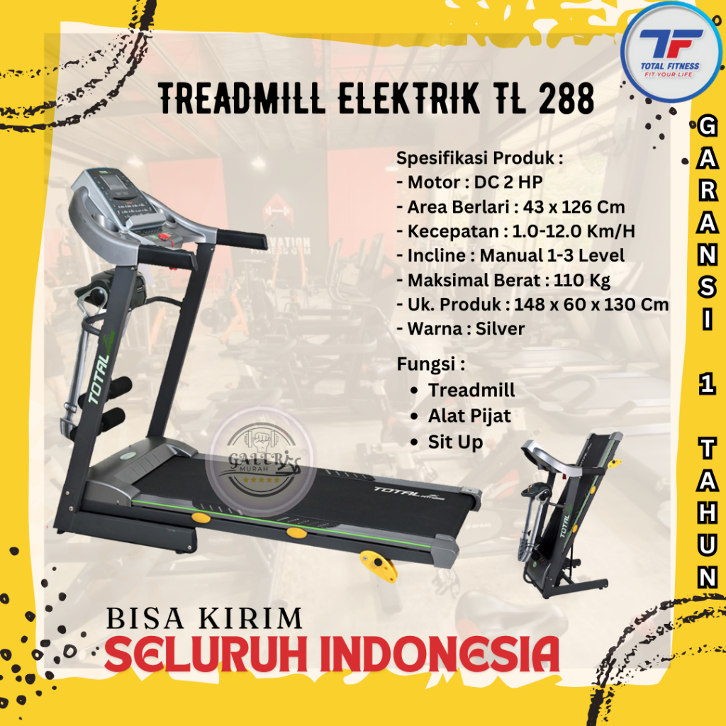 Jual Alat Fitness Treadmill Elektrik TL 288 Motor 2hp Manual Incline ...