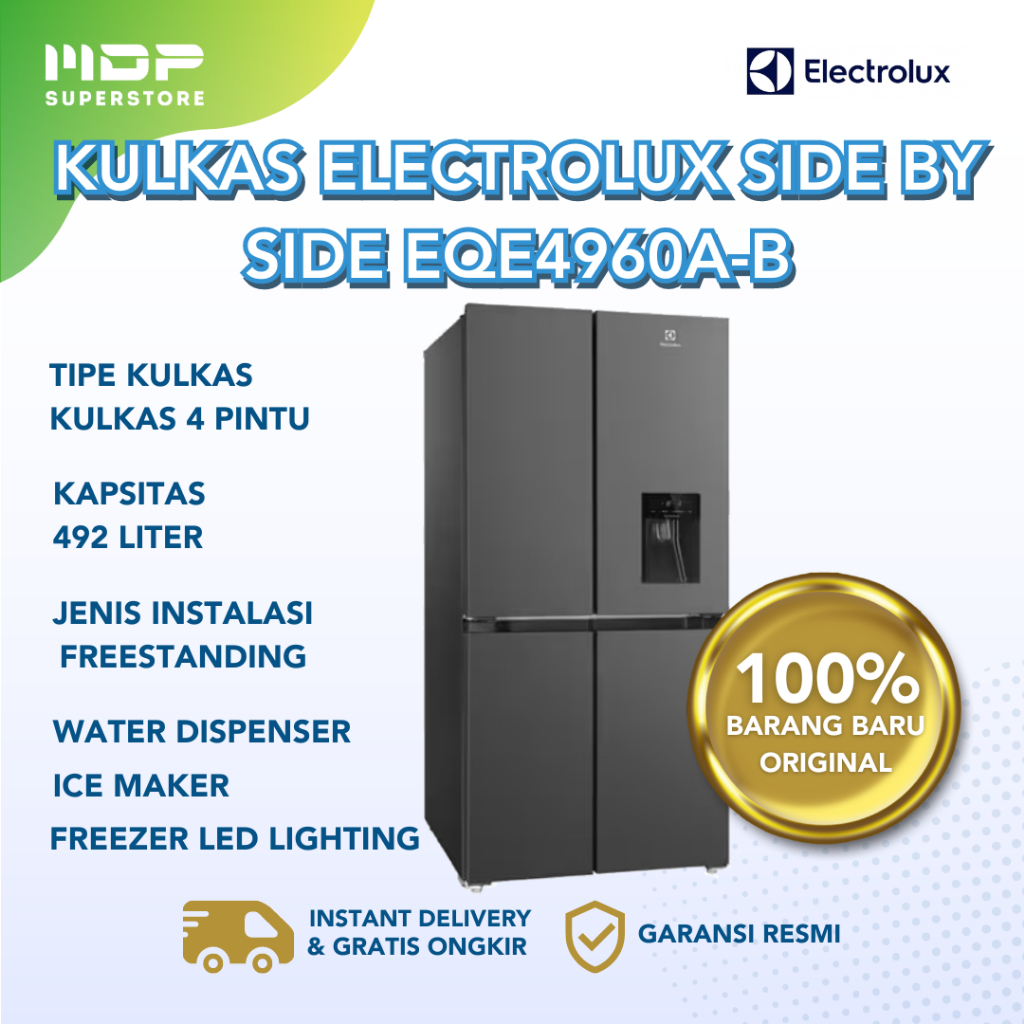 Jual KULKAS ELECTROLUX SIDE BY SIDE EQE4960A-B (4 PINTU 492 LITER ...