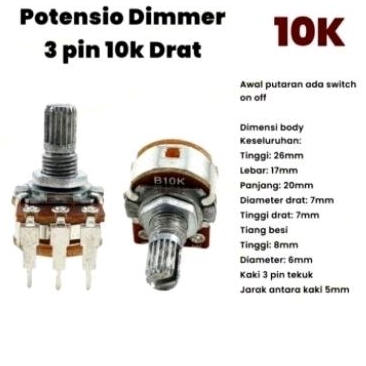 Jual potensio Dimer 3 kaki B10K derat on off | Shopee Indonesia