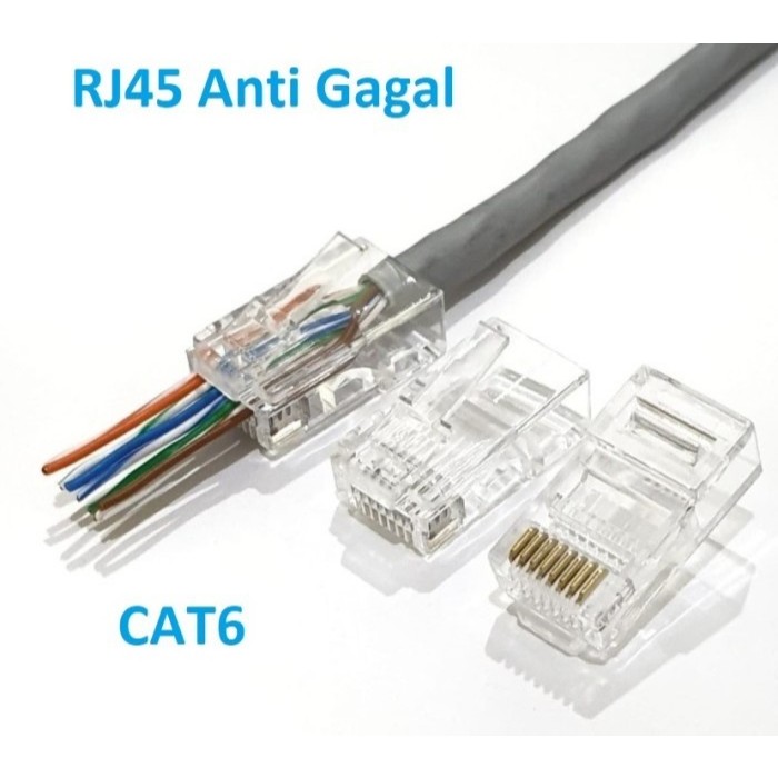 Jual Konektor RJ45 Anti Gagal Cat 6 Isi 50 Pcs Kabel tembus Connector ...