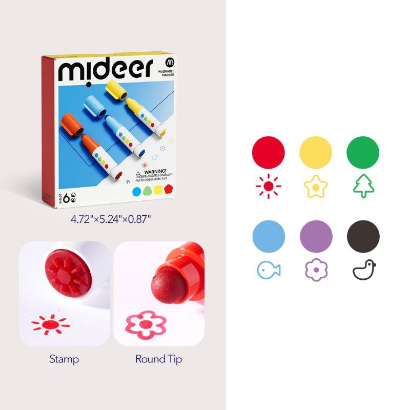 Jual Mideer 2 in 1 washable round tip marker and stamp 6 PC spidol dan ...