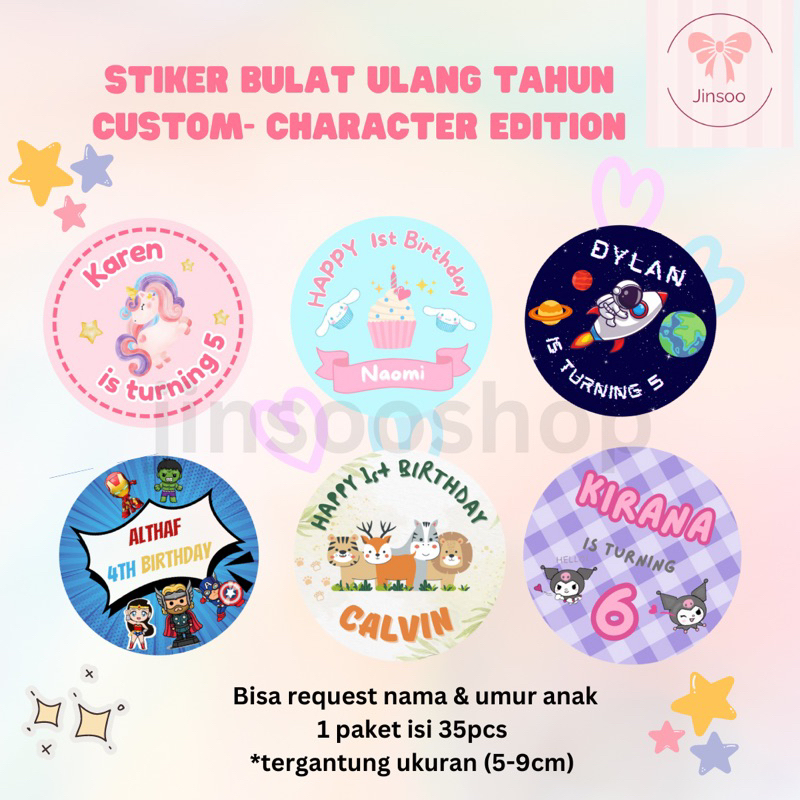 Jual Stiker Bulat Ulang Tahun Custom - Character Edition- Stiker ...
