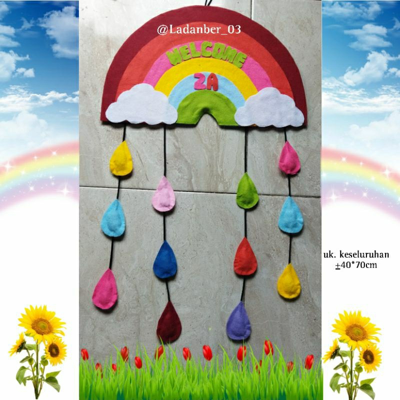 Jual Welcome Pelangi rintik rintik/kerajinan flanel/hiasan dinding/ dekorasi sekolah/prakarya ...