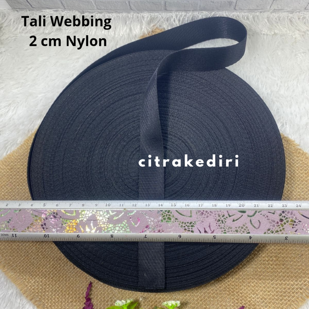 Jual Tali Webbing hitam tas 2cm Bahan Nylon kerajinan tangan aksesoris ...