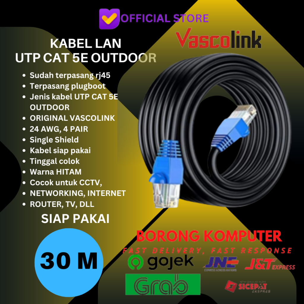 Jual Kabel Lan UTP OUTDOOR Cat5E 30m Siap Pakai 30 Meter UTP CAT5E ...