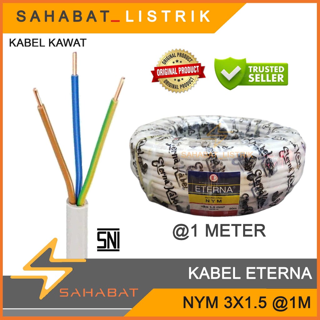 Jual KABEL LISTRIK ETERNA NYM 3X1.5 3X1,5 METERAN | Shopee Indonesia