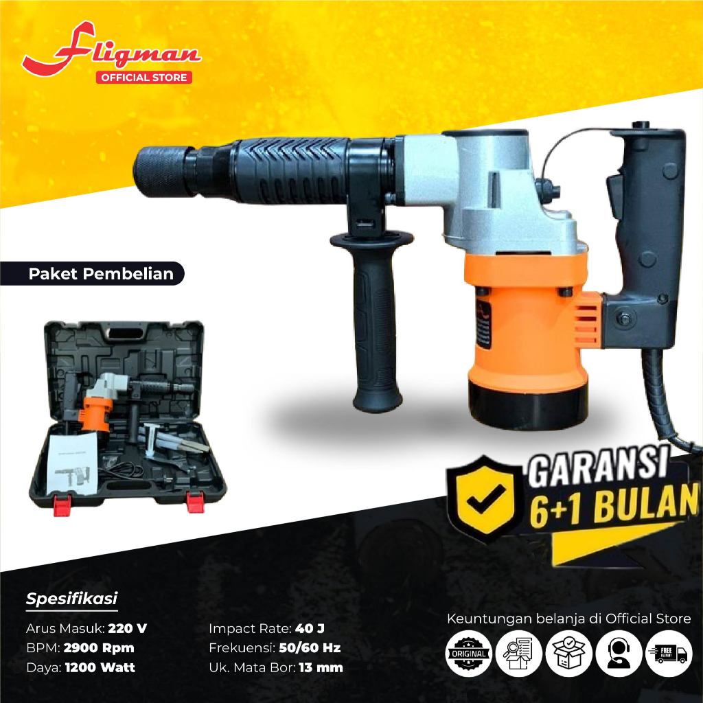 Jual Fligman Rotary Hammer Drill Mesin Bobok Beton HM0810 Bor Tembok ...