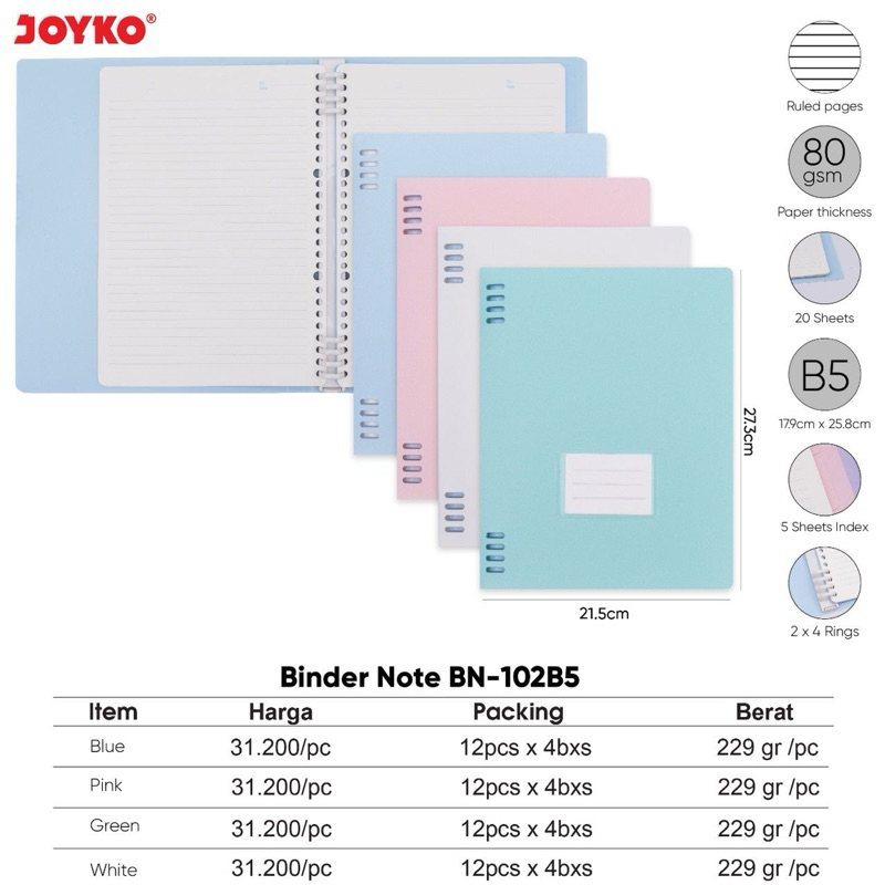 Jual Map Binder Note A5 / B5 Warna Pastel / Organizer Kertas BN-102B5 ...