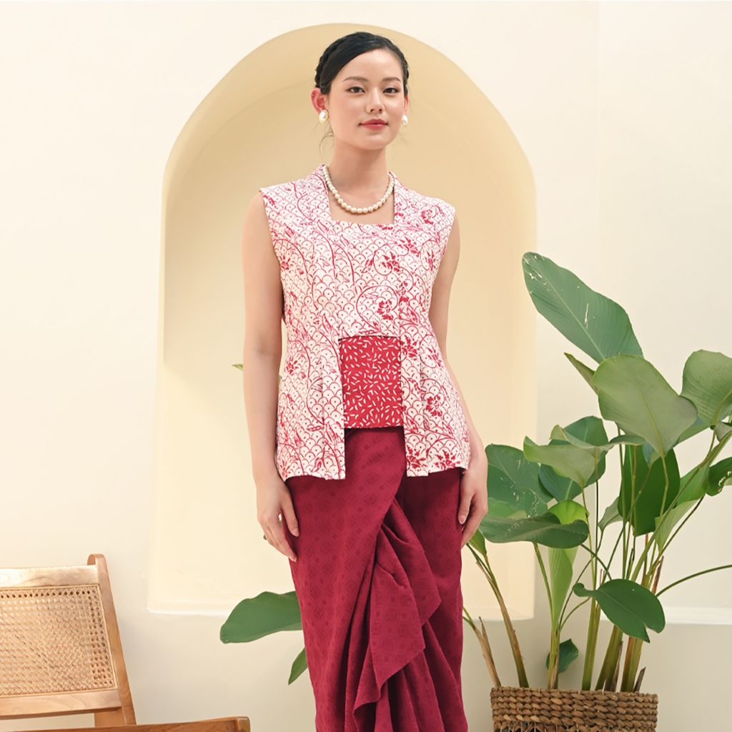 Jual NONA RARA - Kebaya Dobi Merah Putih Sleeveless T3087, Baju kerja ...