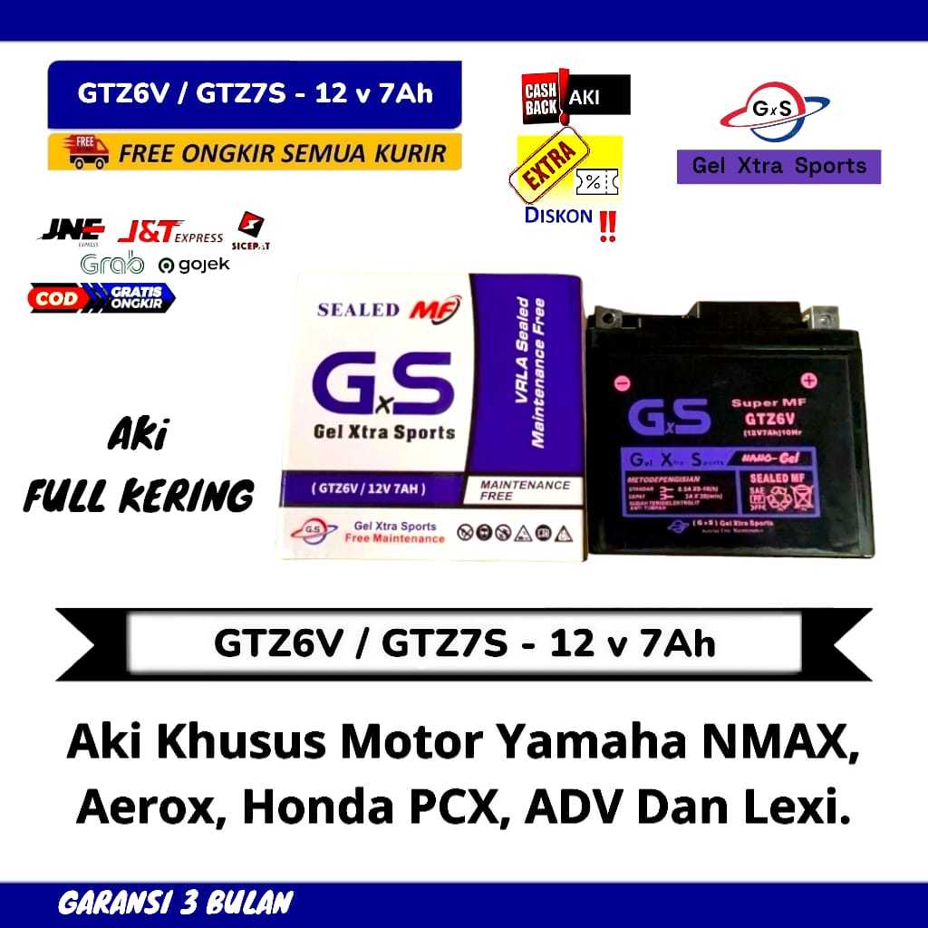 Jual Aki Full Kering MF GT6V / GTZ7S 12V 7Ah Motor Vario 125 Vario 150 ...