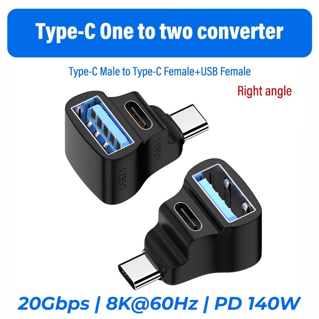 Jual 2 in 1 USB C Male to USB C Female Converter Adapter PD140W 20Gbps ...